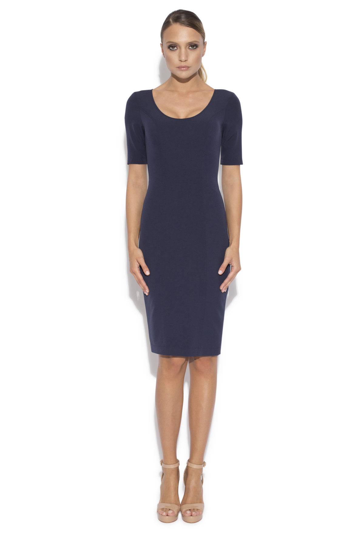 Casual Pencil Dress With Round Neckline RZ8693 NISSA Casual Pencil Dress With Round Neckline RZ8693 NISSA